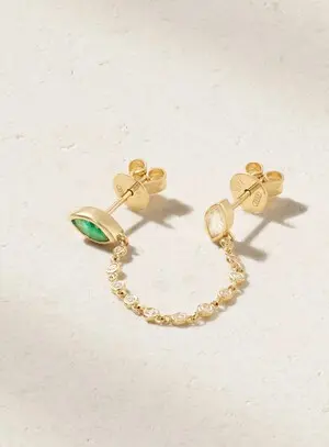 Shay Duo Chain 18-karat Emerald And Diamond Single Earring - Gold