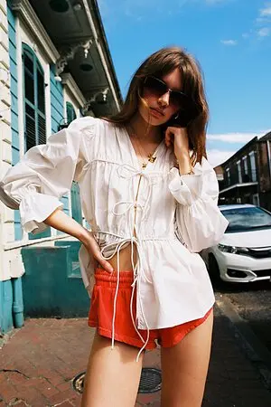 NIGEL PRESTON Poplin Cinched Top