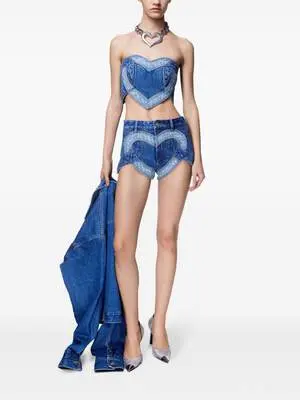 AREA Patchwork Heart-motif Denim Bandeau