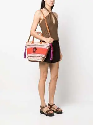 Emilio Pucci Embroidered Logo Striped Tote Bag