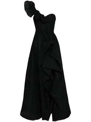 Marchesa Cloqué Gown With Ruffled Detailing And One-shoulder Design