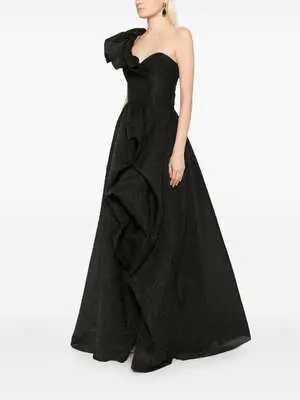 Marchesa Cloqué Gown With Ruffled Detailing And One-shoulder Design