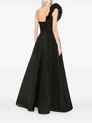 Marchesa Cloqué Gown With Ruffled Detailing And One-shoulder Design