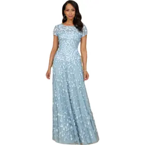 LARA NEW YORK 3d Floral Embellished Cap Sleeve Gown - Periwinkle