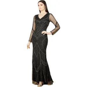 LARA NEW YORK Beaded Tulle Gown - Black