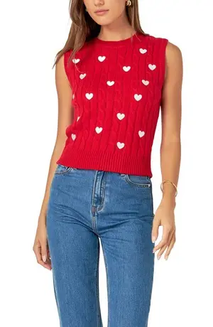 English Factory Heart Embroidered Cable Knit Sweater Vest