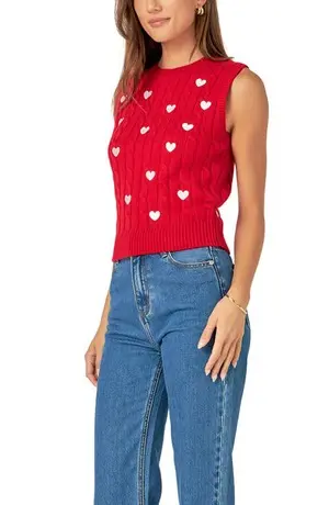English Factory Heart Embroidered Cable Knit Sweater Vest