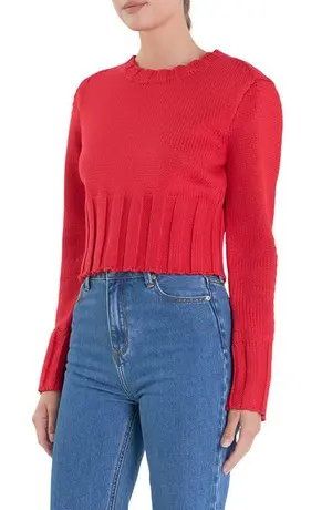 English Factory Cutout Crop Sweater - Red