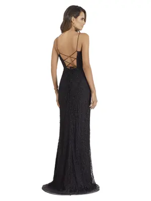 LARA NEW YORK Beaded Scoop Neck Gown - Black