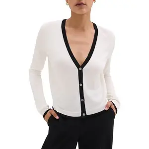 Theory Contrast Trim Wool Blend Cardigan
