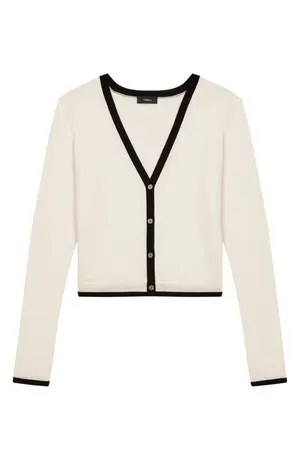 Theory Contrast Trim Wool Blend Cardigan