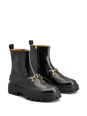TOD'S Logo-plaque Leather Ankle Boots - Black