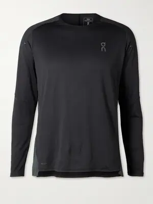 On Performance Slim-fit Stretch Recycled-jersey And Mesh Top - Black