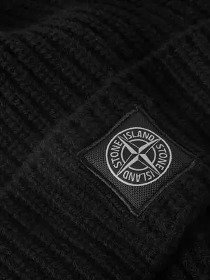 Stone Island Logo-appliquéd Ribbed Wool Beanie - Black