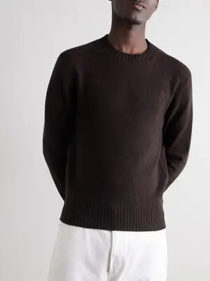 AMI Paris Logo-embroidered Cashmere And Wool-blend Sweater