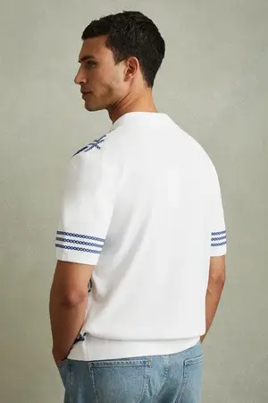 REISS Stefano Contrast Embroidered Cuban Collar Shirt