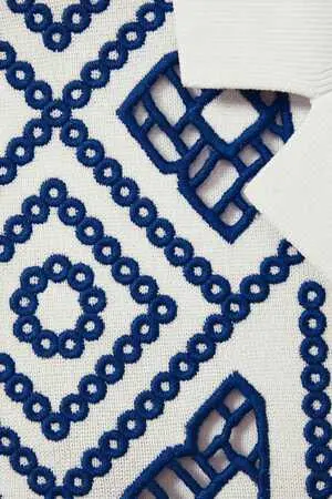 REISS Stefano Contrast Embroidered Cuban Collar Shirt