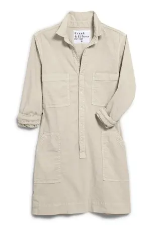 Frank & Eileen Ireland Long Sleeve Stretch Cotton & Linen Shirtdress - Cement
