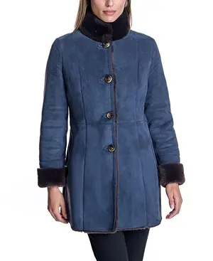 MAXIMILIAN Shearling Jacket With Stand Collar - Brown/navy