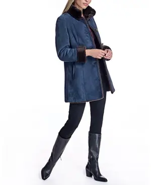 MAXIMILIAN Shearling Jacket With Stand Collar - Brown/navy