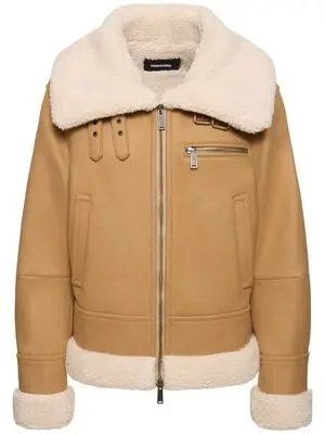 Dsquared2 DSQUARED2 Shearling Aviator Jacket - Camel
