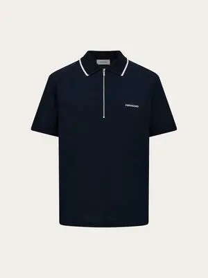 FERRAGAMO Cotton Polo Shirt With Zip Closure - Blue