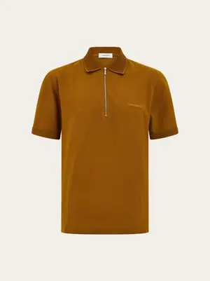 FERRAGAMO Polo Shirt With Zip Collar Brown