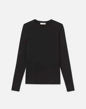 Lafayette 148 New York Jersey Long-sleeve Crewneck Tee - Black