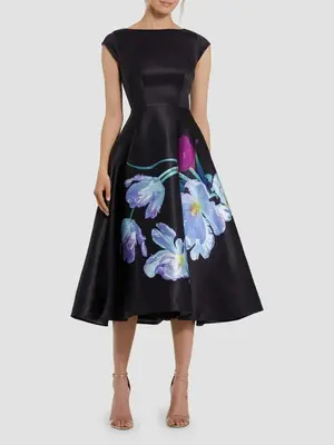 Mac Duggal Satin Painted Floral Cocktail Dress - Black Multi
