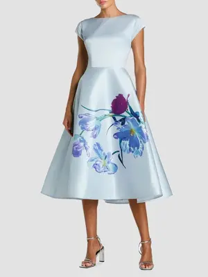 Mac Duggal Satin Painted Floral Cocktail Dress - Periwinkle Multi