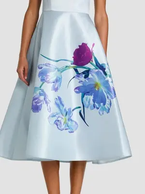 Mac Duggal Satin Painted Floral Cocktail Dress - Periwinkle Multi