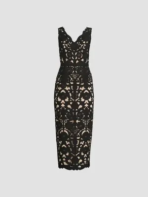 Shani Floral Crepe Laser-cut Midi Dress - Black