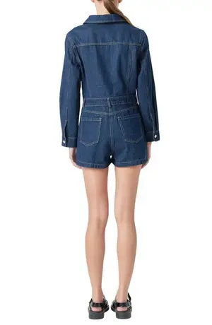 GREY LAB Long Sleeve Denim Romper