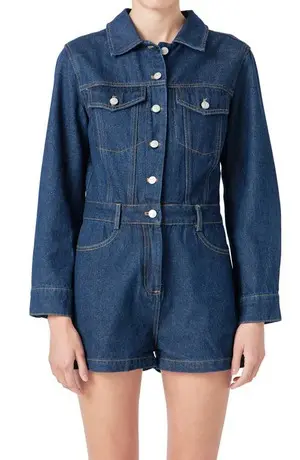 GREY LAB Long Sleeve Denim Romper