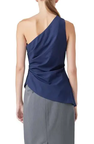GREY LAB One-shoulder Pleated Top - Navy