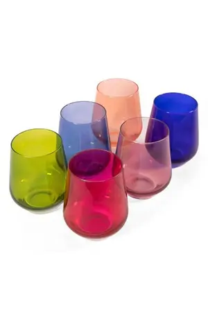 ESTELLE COLORED GLASS Set Of 6 Stemless Wine Glasses - Mixed