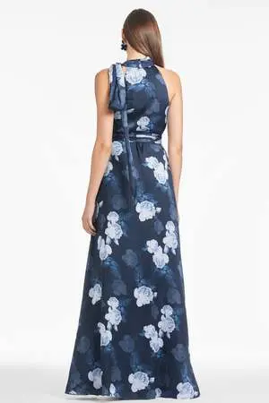Sachin & Babi Kayla Printed Crinkle Georgette Gown - Midnight Glacial Rose