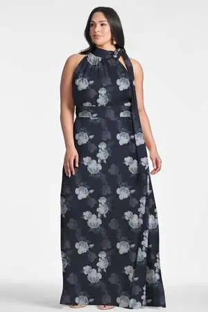 Sachin & Babi Kayla Printed Crinkle Georgette Gown - Midnight Glacial Rose