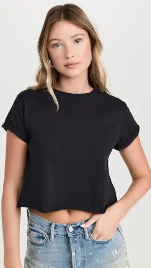 Free People The Perfect Tee Short Sleeve Crewneck With Raw Trim - Black