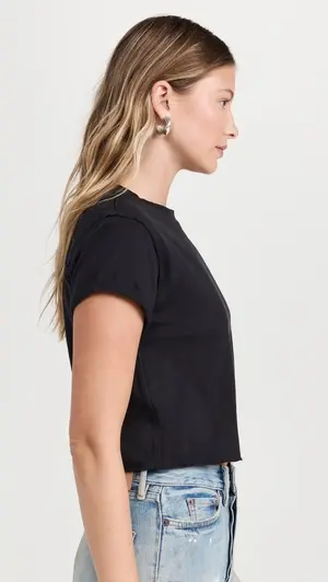 Free People The Perfect Tee Short Sleeve Crewneck With Raw Trim - Black