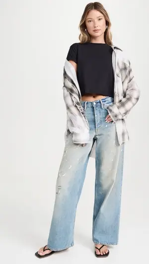 Free People The Perfect Tee Short Sleeve Crewneck With Raw Trim - Black