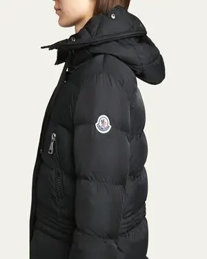 Moncler Aphroti Mid-length Puffer Jacket With Shearling Hood Trim