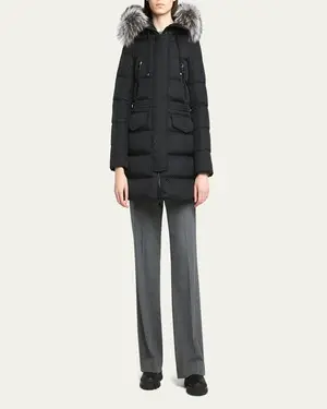 Moncler Aphroti Mid-length Puffer Jacket With Shearling Hood Trim