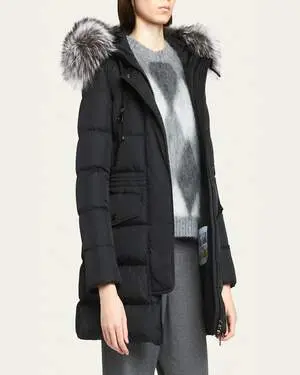 Moncler Aphroti Mid-length Puffer Jacket With Shearling Hood Trim