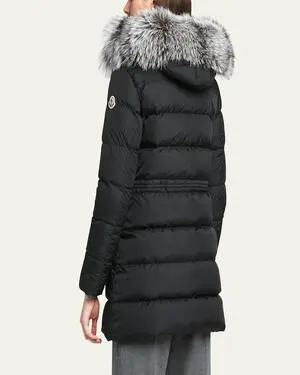 Moncler Aphroti Mid-length Puffer Jacket With Shearling Hood Trim