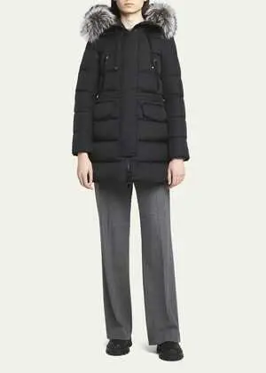 Moncler Aphroti Mid-length Puffer Jacket With Shearling Hood Trim