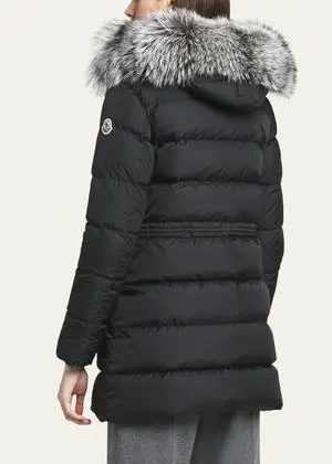 Moncler Aphroti Mid-length Puffer Jacket With Shearling Hood Trim