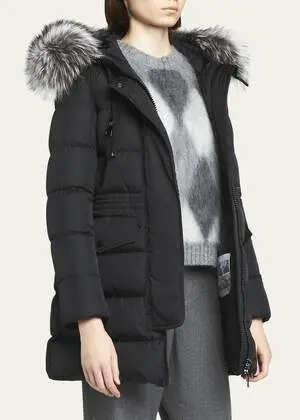 Moncler Aphroti Mid-length Puffer Jacket With Shearling Hood Trim
