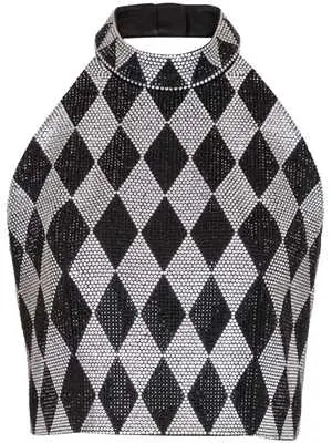 Balmain Diamond-print Rhinestone Crop Top