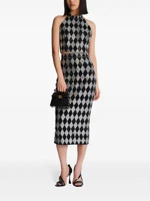 Balmain Diamond-print Rhinestone Crop Top